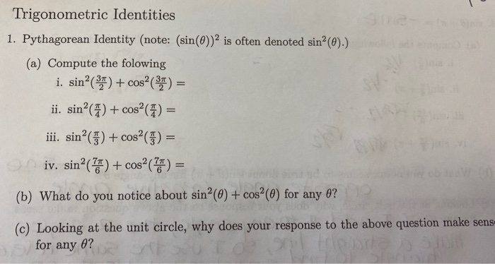 Solved Trigonometric Identities 1. Pythagorean Identity | Chegg.com