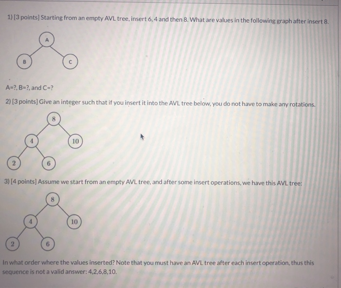 Solved 1) [3 points Starting from an empty AVL tree, insert | Chegg.com