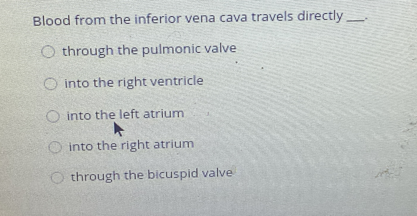 Solved Blood from the inferior vena cava travels directly | Chegg.com