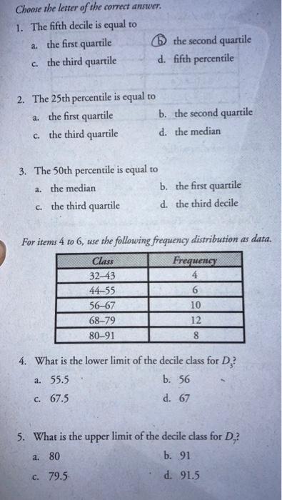Solved Choose the letter of the correct answer. 1. The fifth | Chegg.com