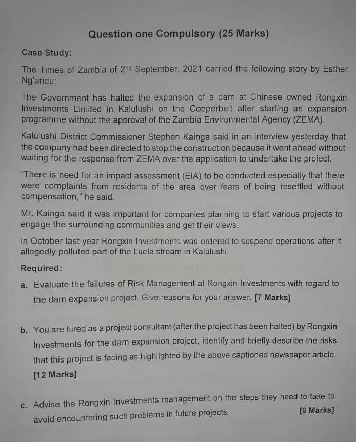 Solved Question one Compulsory (25 Marks) Case Study: The | Chegg.com