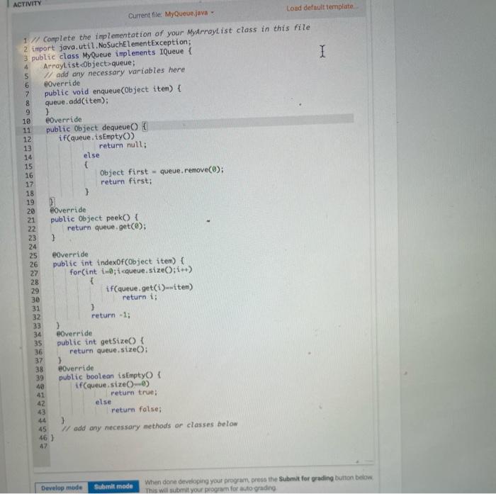 Solved II Complete the implementation of your MyArrayl ist | Chegg.com