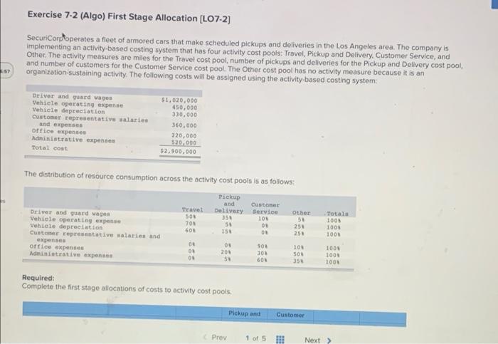 Solved Exercise 7-2 (Algo) First Stage Allocation (L07-2] | Chegg.com