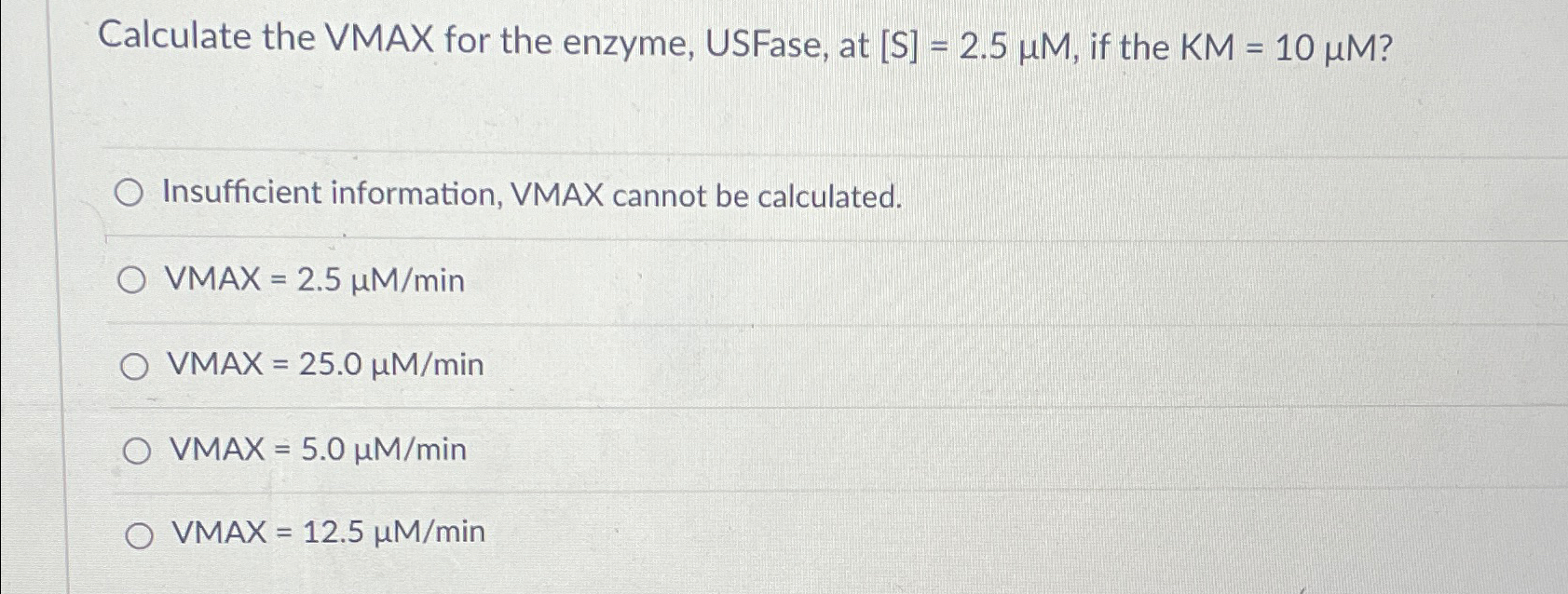 Solved Calculate the VMAX for the enzyme, USFase, at | Chegg.com
