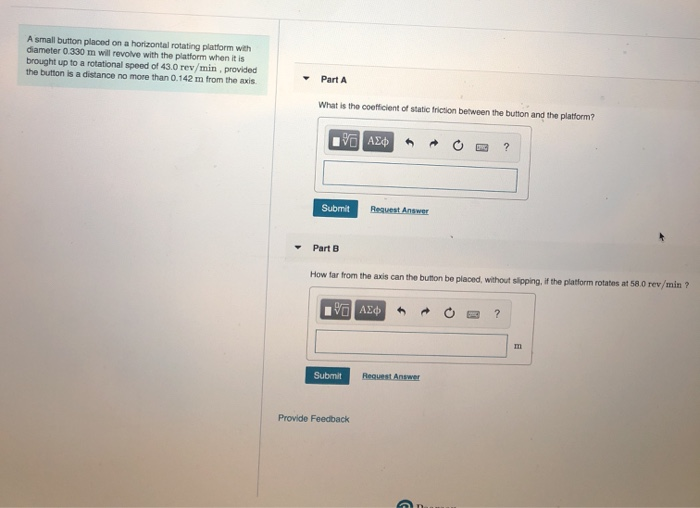Solved A small button placed on a horizontal rotating | Chegg.com
