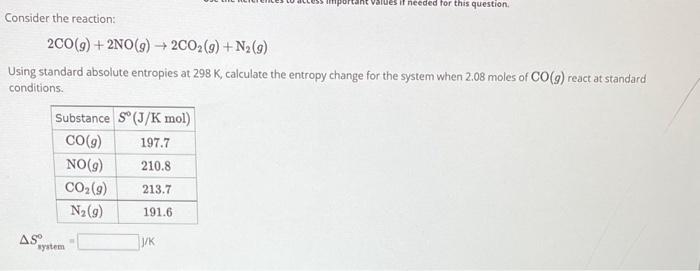 Solved Consider the reaction: 2CO(g)+2NO(g)→2CO2(g)+N2(g) | Chegg.com