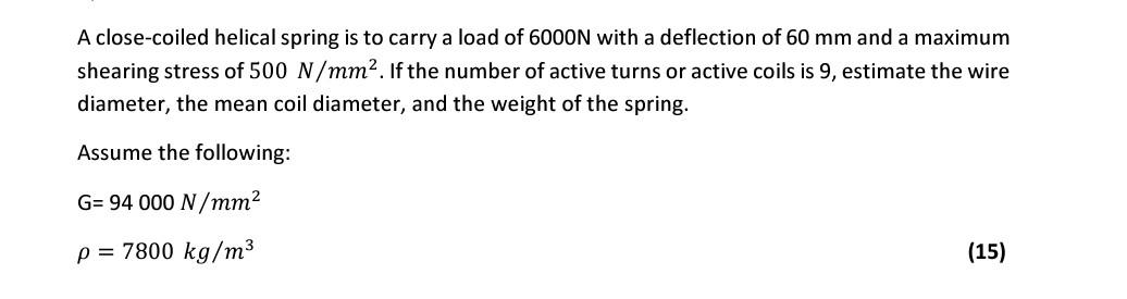 Solved A close-coiled helical spring is to carry a load of | Chegg.com