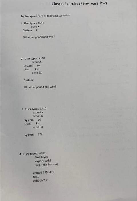 Solved Class 6 Exercises (env_vars_hw) Try to explain each | Chegg.com