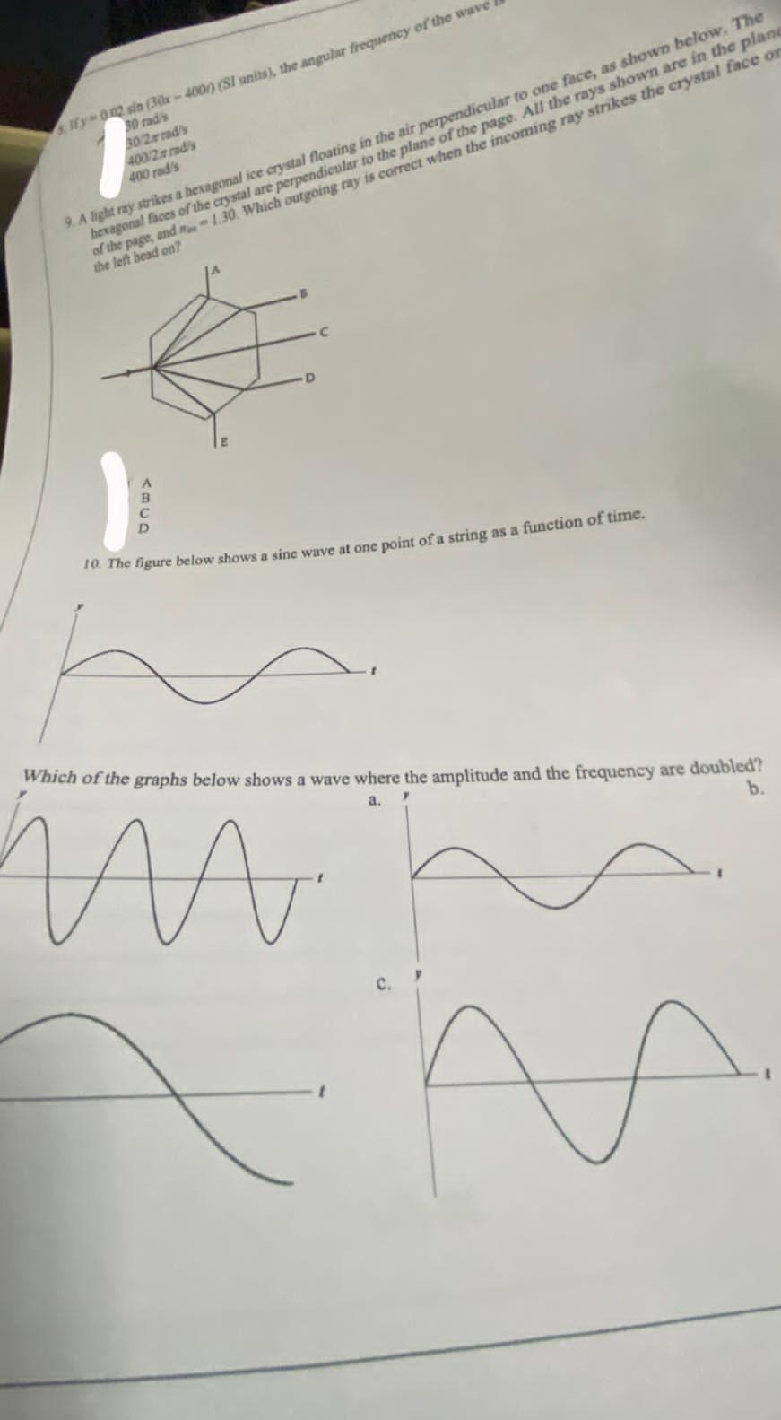 Solved 400 reds A B C D 10. The figure below shows a sine | Chegg.com