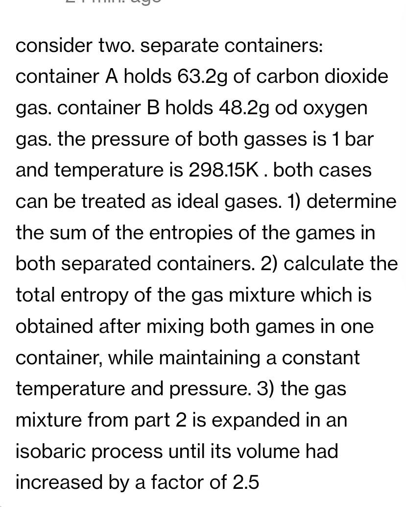 Solved consider two. separate containers: container A holds | Chegg.com