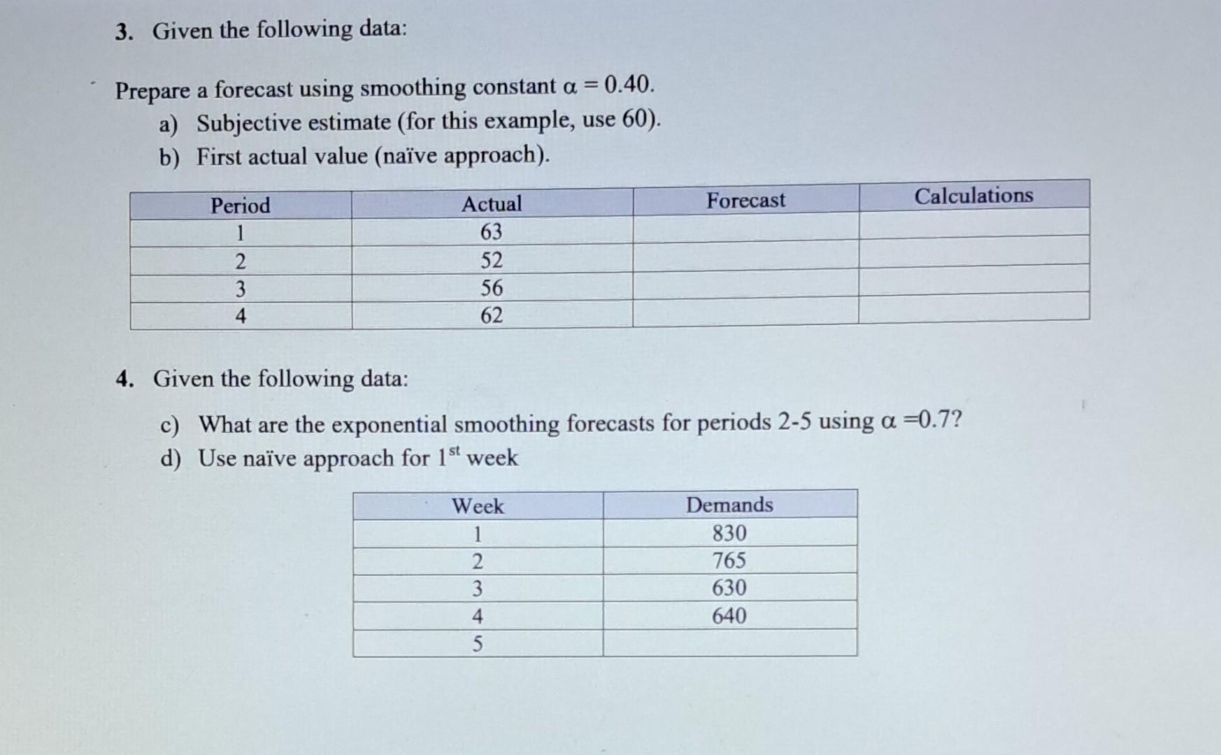 Solved 3. Given the following data: Prepare a forecast using | Chegg.com