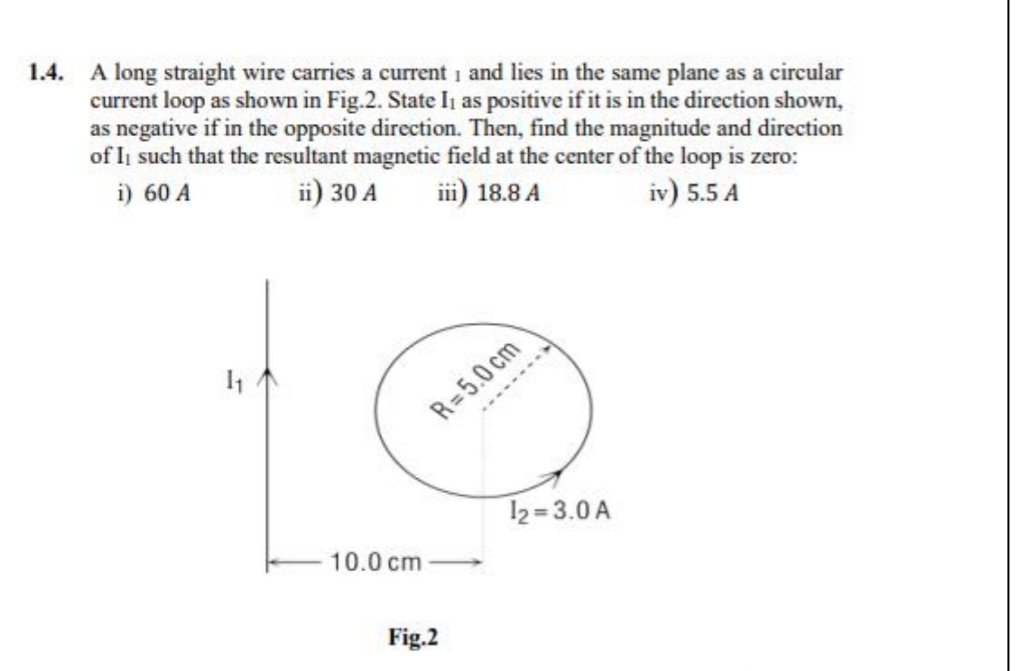 Solved 1.4. ﻿A long straight wire carries a current ?1 ﻿and | Chegg.com