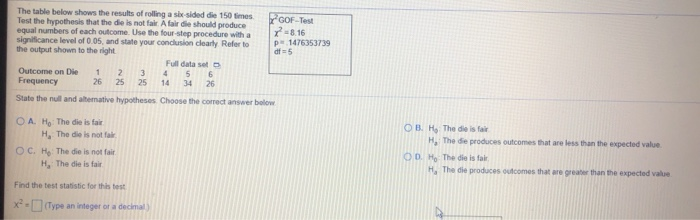 Solved The table below shows the results of rolling | Chegg.com