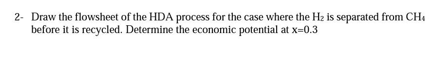 Solved 2- Draw the flowsheet of the HDA process for the case | Chegg.com
