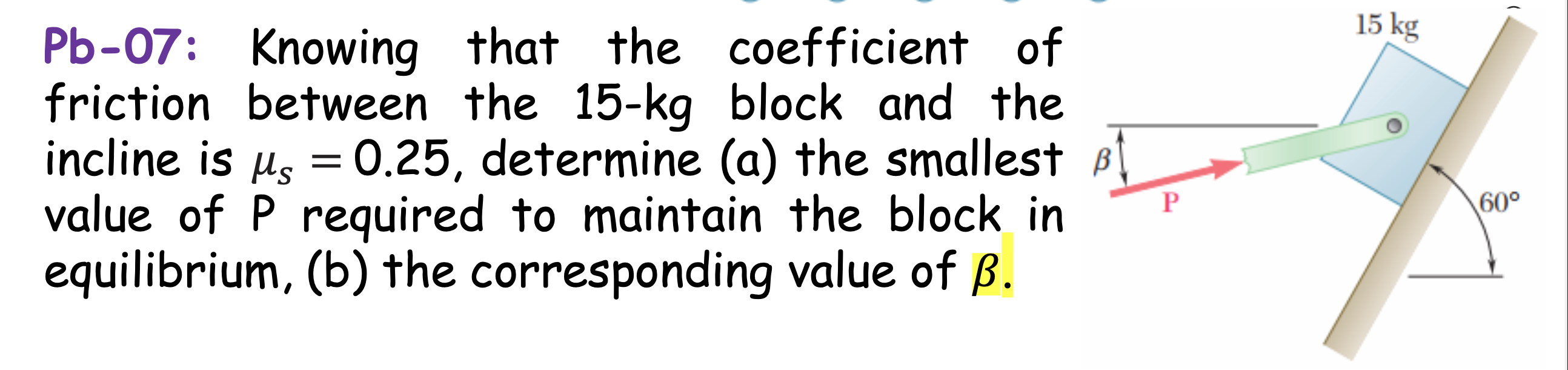 Solved Pb-07 ﻿: Knowing that the coefficient offriction | Chegg.com