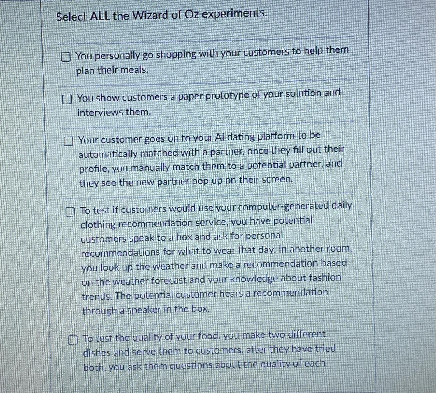 Solved Select ALL the Wizard of Oz experiments.You | Chegg.com