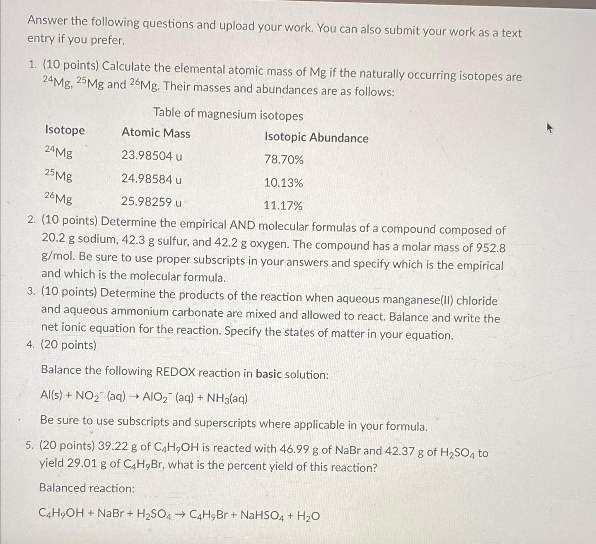 Solved Answer the following questions and upload your work. | Chegg.com