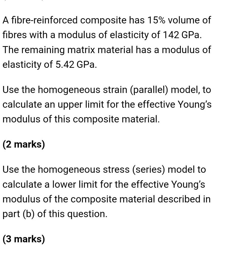 Solved A fibre-reinforced composite has 15% volume of fibres | Chegg.com
