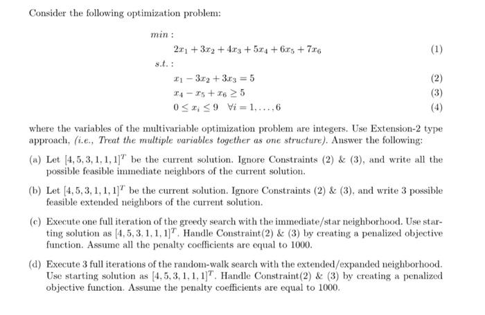 Consider The Following Optimization Problem Min 