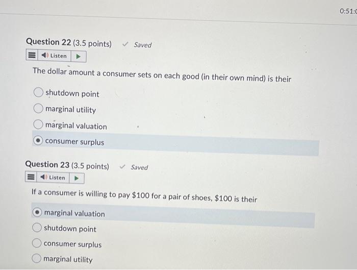Solved The dollar amount a consumer sets on each good (in | Chegg.com