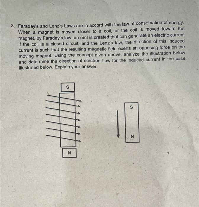 Solved 3. Faraday's and Lenz's Laws are in accord with the | Chegg.com