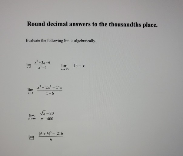 Solved Round decimal answers to the thousandths place. | Chegg.com