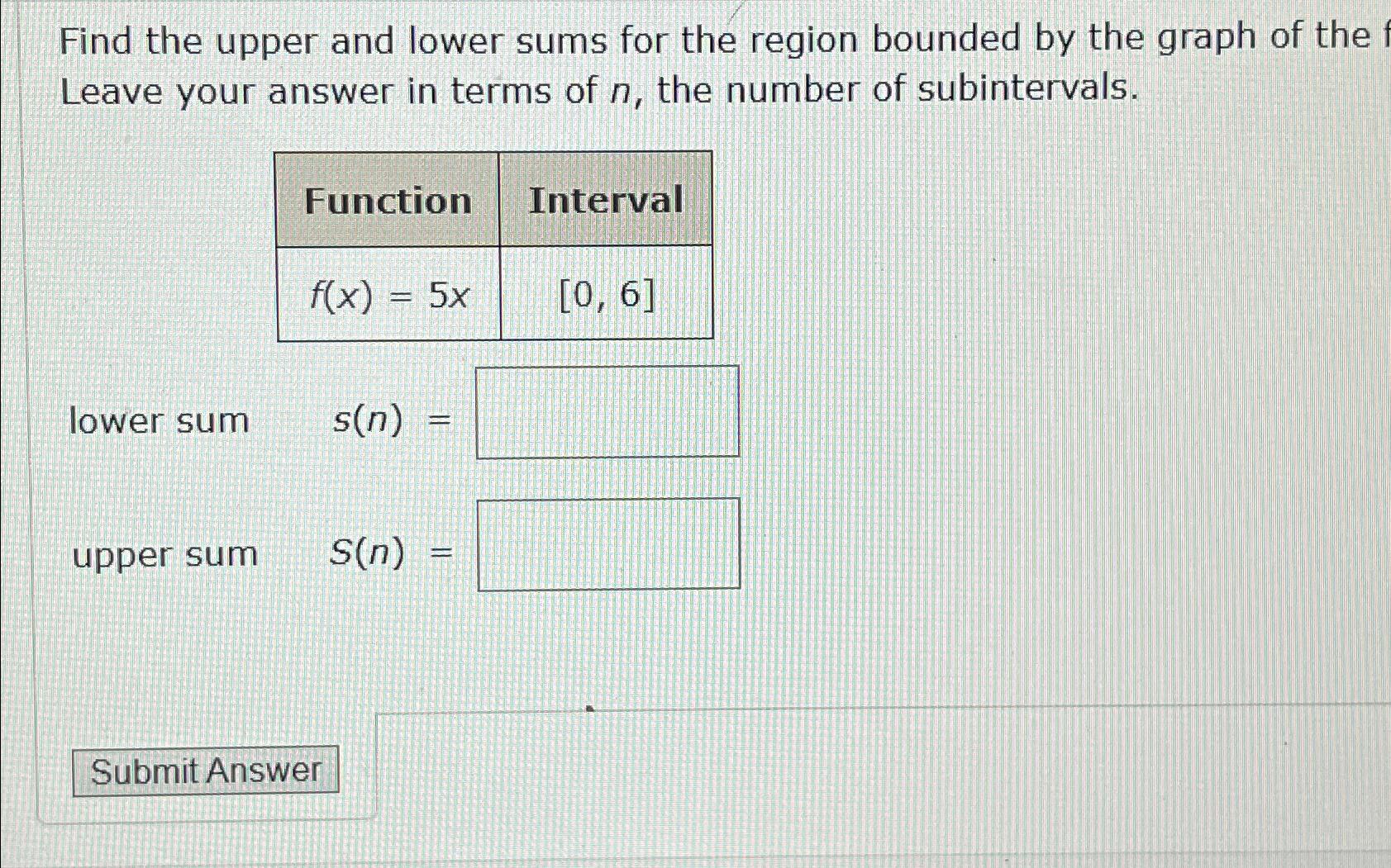 Solved Find the upper and lower sums for the region bounded | Chegg.com