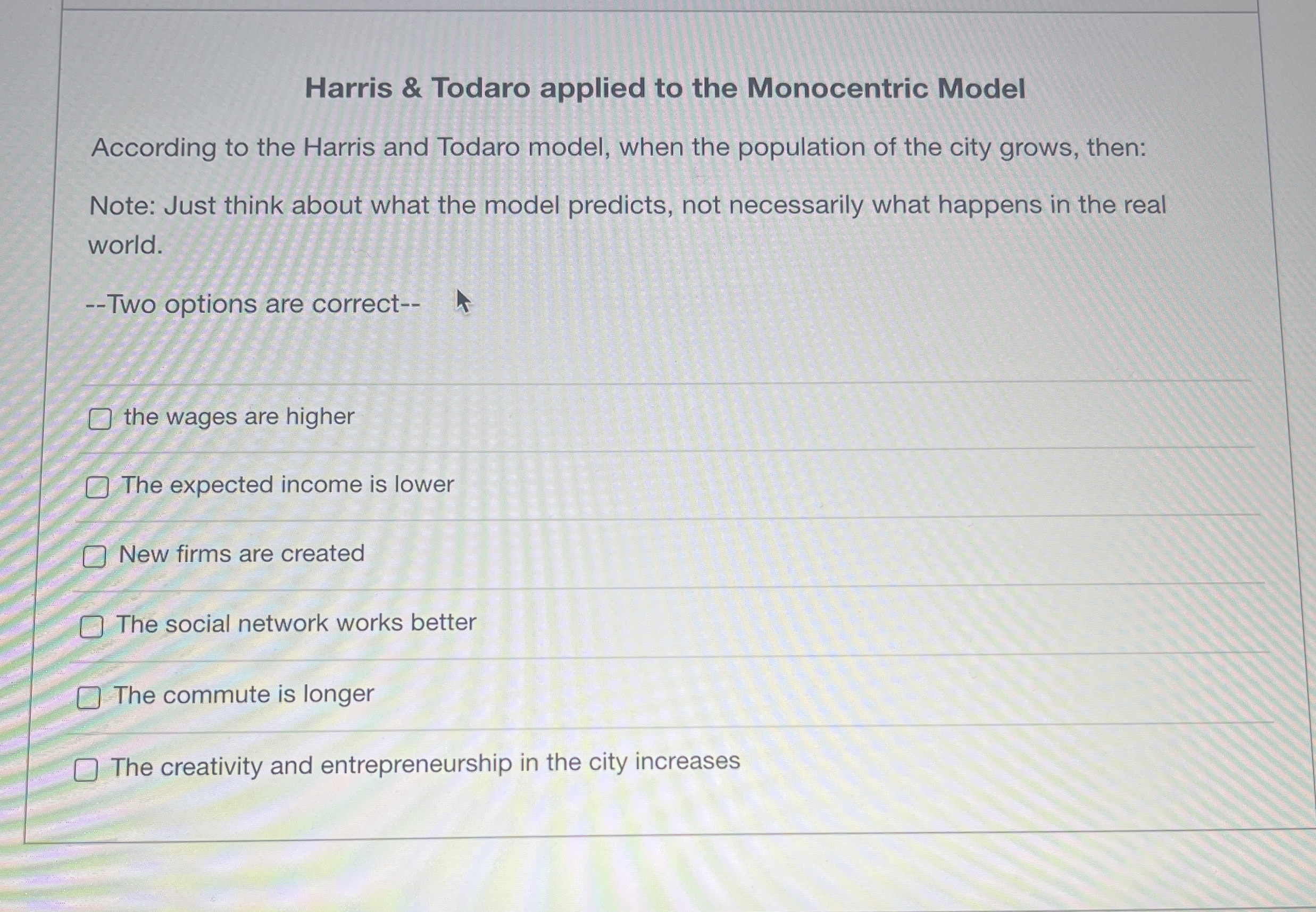 Solved Harris & Todaro applied to the Monocentric | Chegg.com