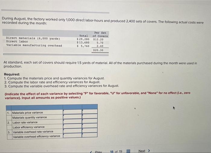 Solved 18 Problem 10-9 (Algo) Comprehensive Variance | Chegg.com