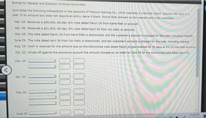 Solved Entries for Receipt and Dishonor of Notes Receivable | Chegg.com