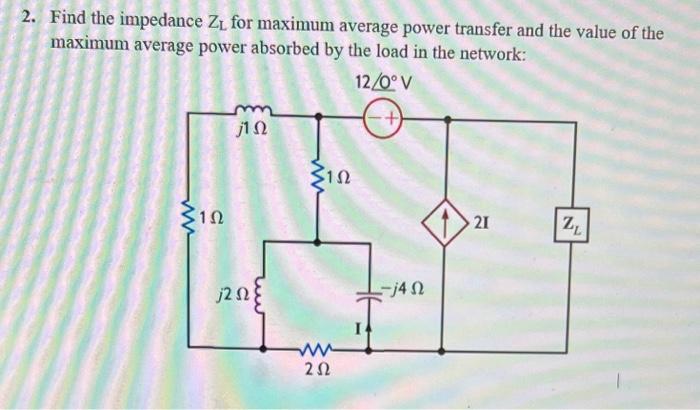 Solved 2. Find the impedance ZL for maximum average power | Chegg.com