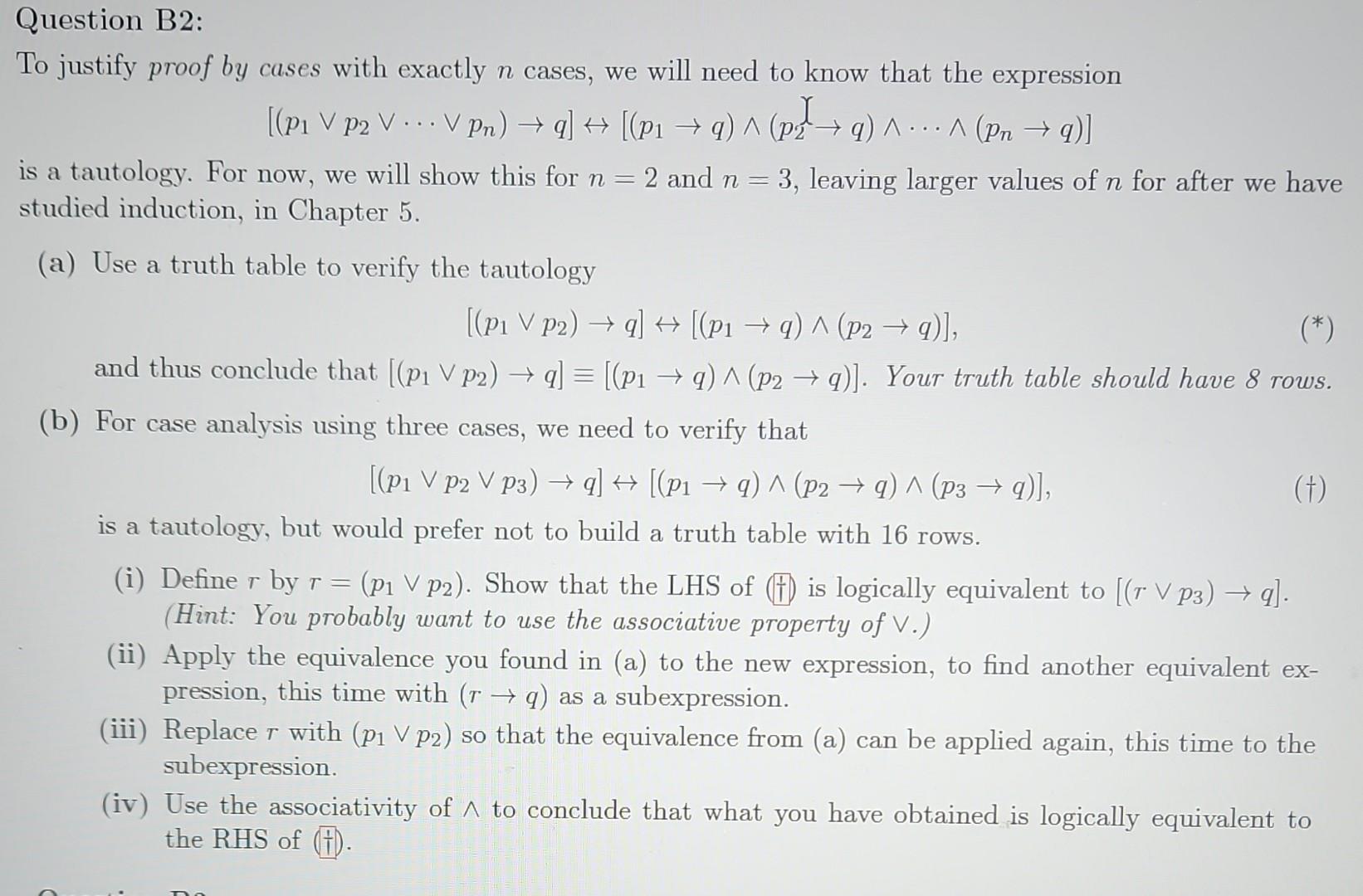 Solved Question B2: To justify proof by cases with exactly n | Chegg.com