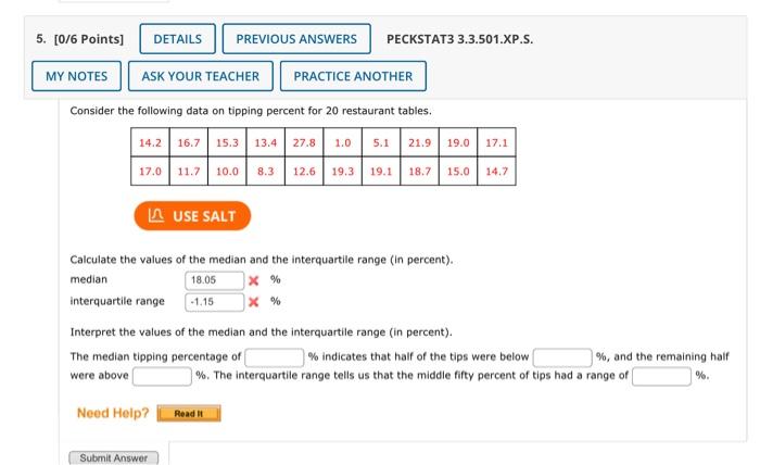 Solved Consider the following data on tipping percent for 20 | Chegg.com