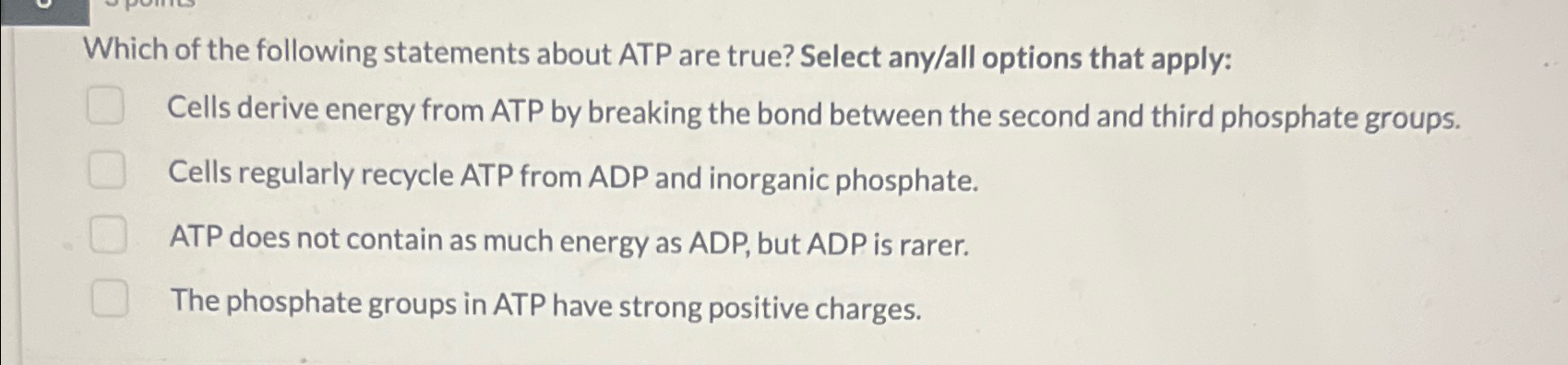 Solved Which of the following statements about ATP are true? | Chegg.com