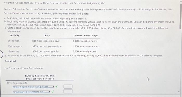 Solved 1. Prepare a physical flow schedule.Weighted Average | Chegg.com