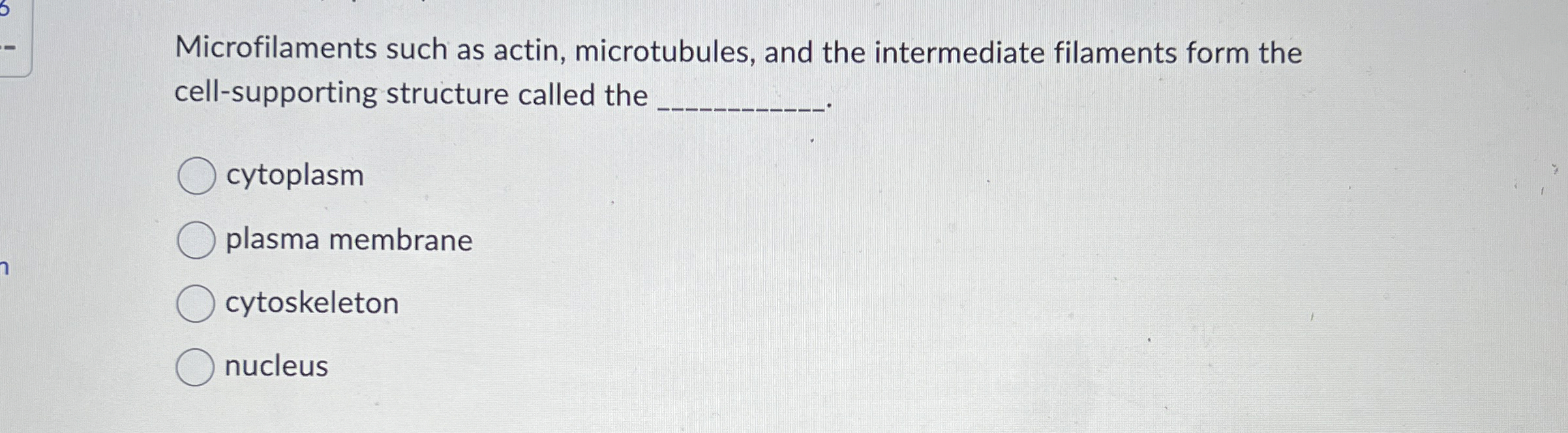 Solved Microfilaments such as actin, microtubules, and the | Chegg.com