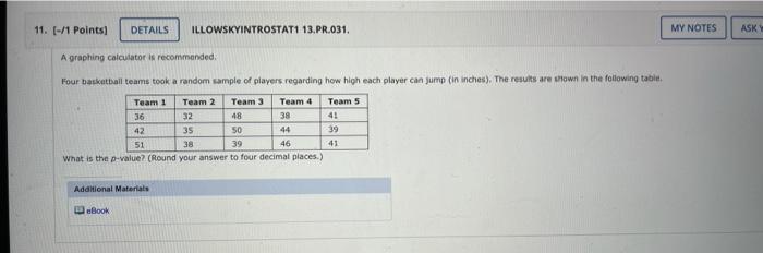 Solved 11. (-/1 Points) DETAILS ILLOWSKYINTROSTAT1 | Chegg.com