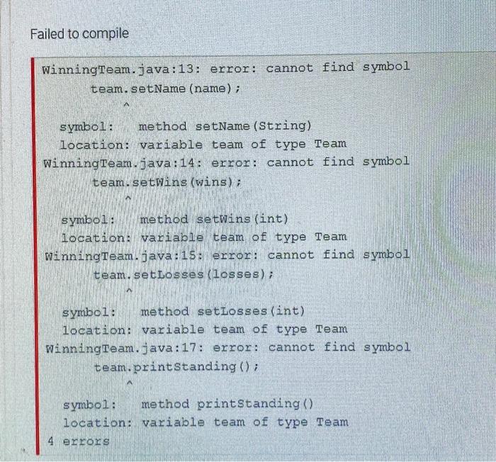 Solved 10.13 LAB: Winning team (classes) Given main(), | Chegg.com