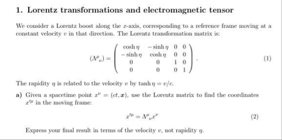 Solved Lorentz transformations and electromagnetic tensorWe | Chegg.com