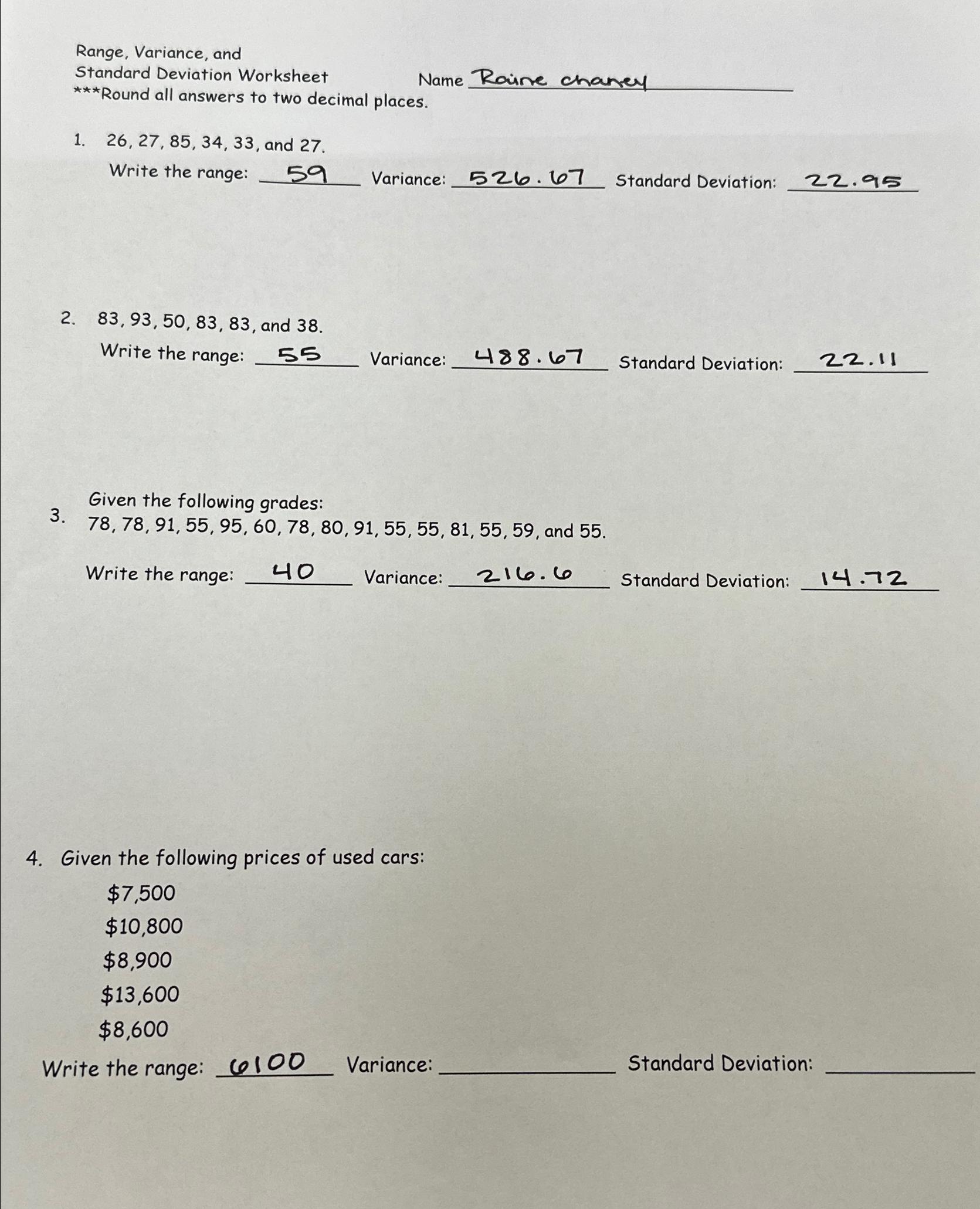 Solved Range, Variance, andStandard Deviation | Chegg.com