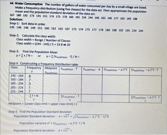 Solved 44. Water Consumption The number of gallons of water | Chegg.com
