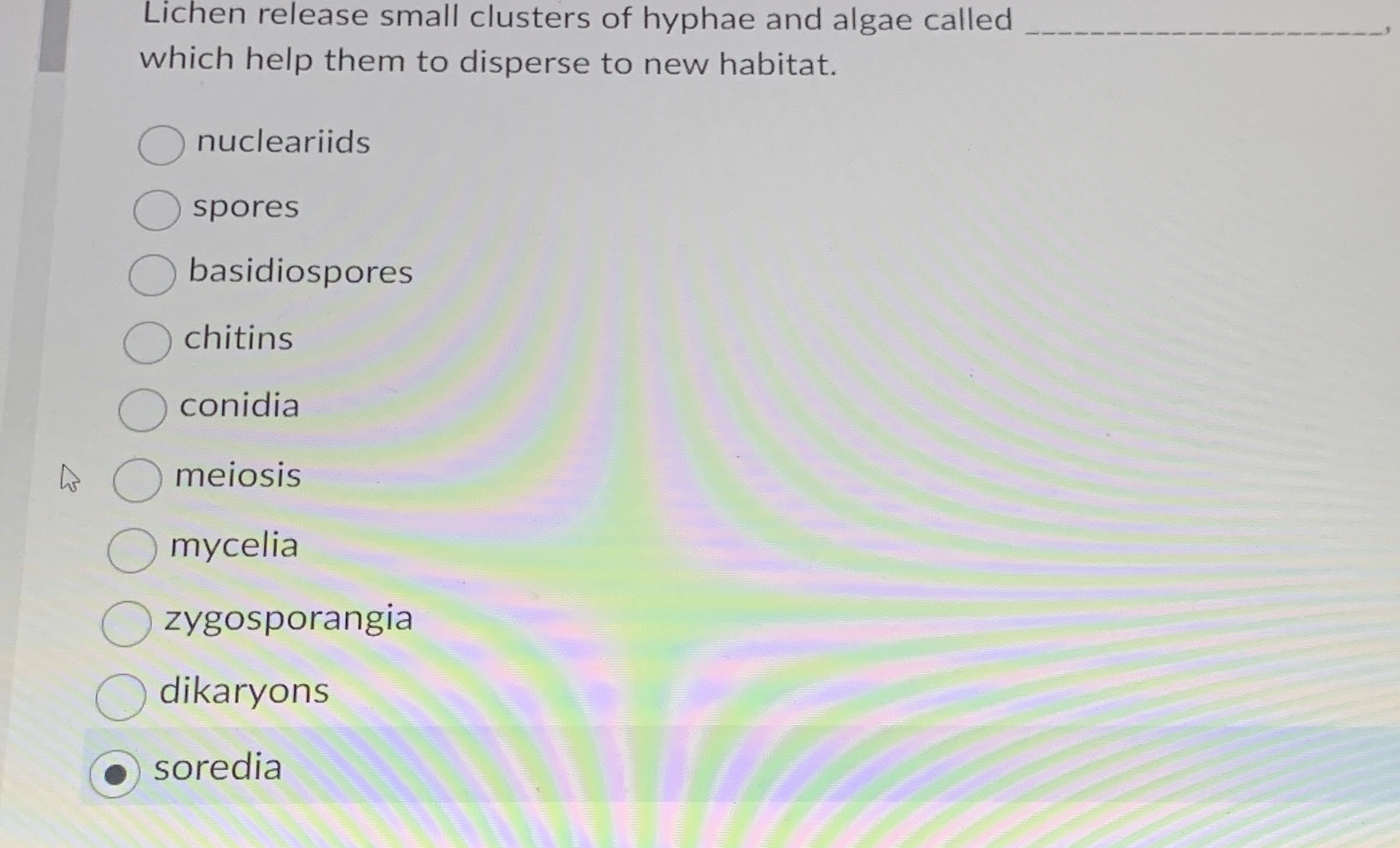 Solved Lichen release small clusters of hyphae and algae | Chegg.com