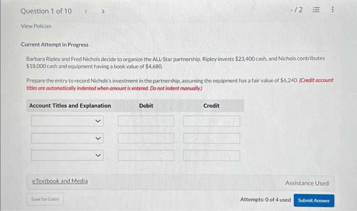 Solved Current Attempt in Progress Barbara Ripley and Fred | Chegg.com