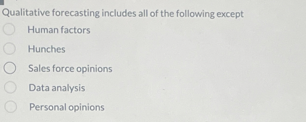 Solved Qualitative forecasting includes all of the following | Chegg.com