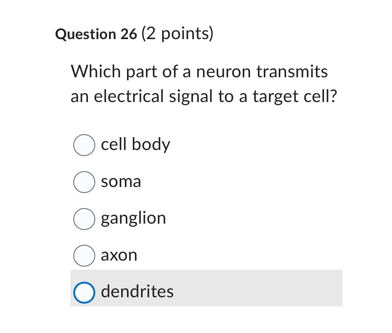 Solved Question 26 (2 ﻿points)Which part of a neuron | Chegg.com