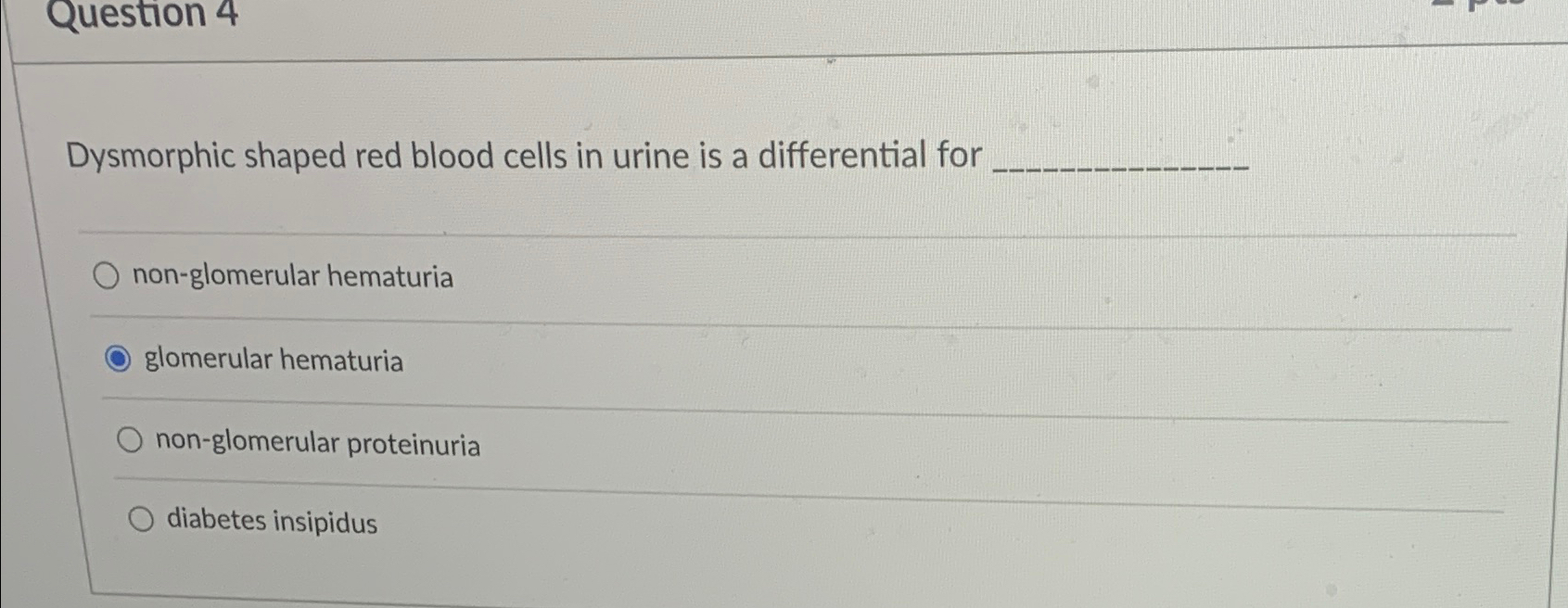 Solved Question 4Dysmorphic shaped red blood cells in urine | Chegg.com