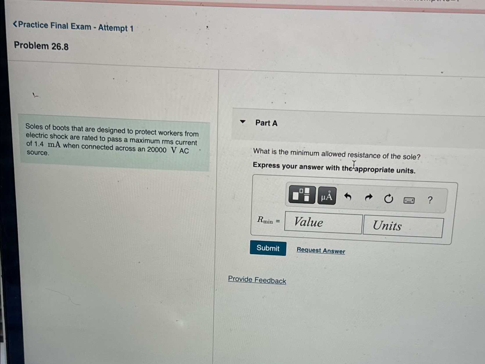 Solved ?appropriate units. Rmin=1.4mA ﻿when connected across | Chegg.com