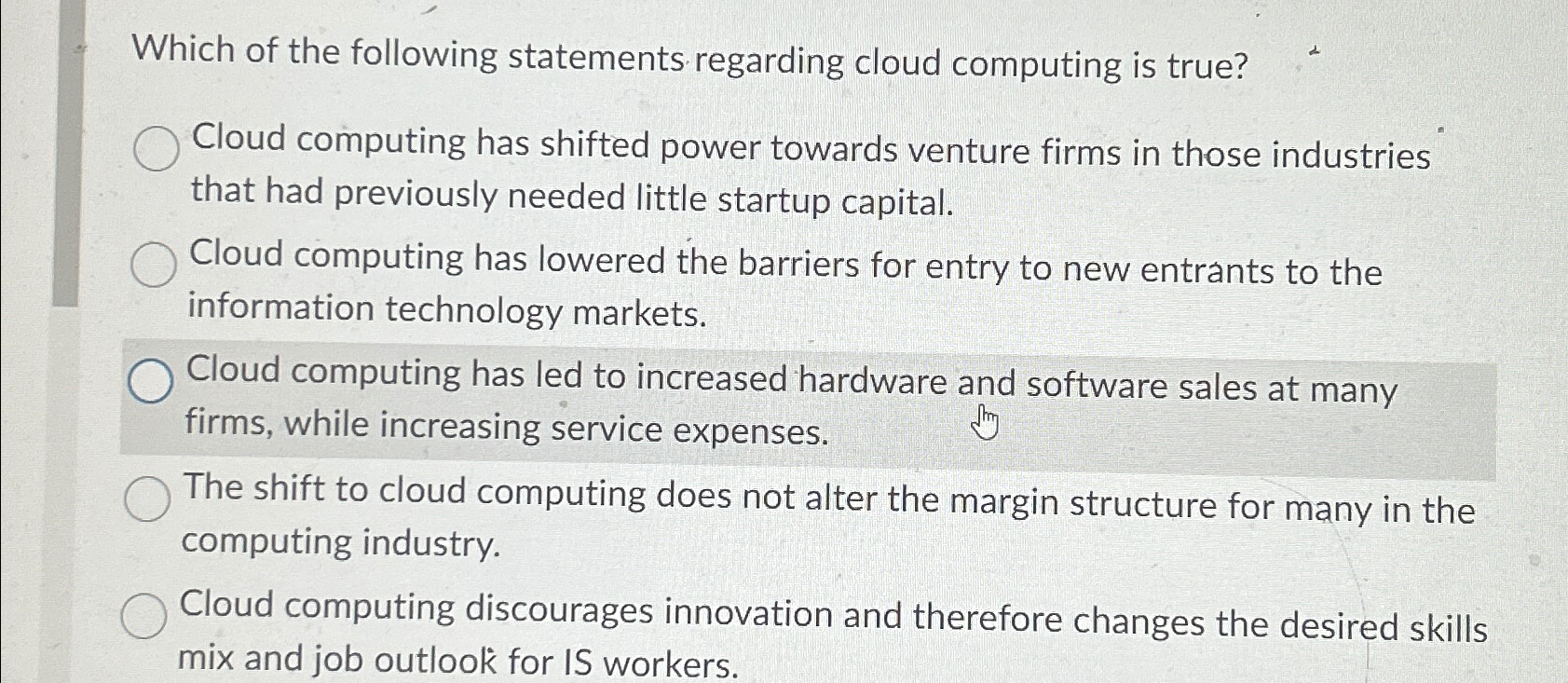 Solved Which of the following statements regarding cloud | Chegg.com