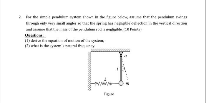 Solved 2. For the simple pendulum system shown in the figure | Chegg.com