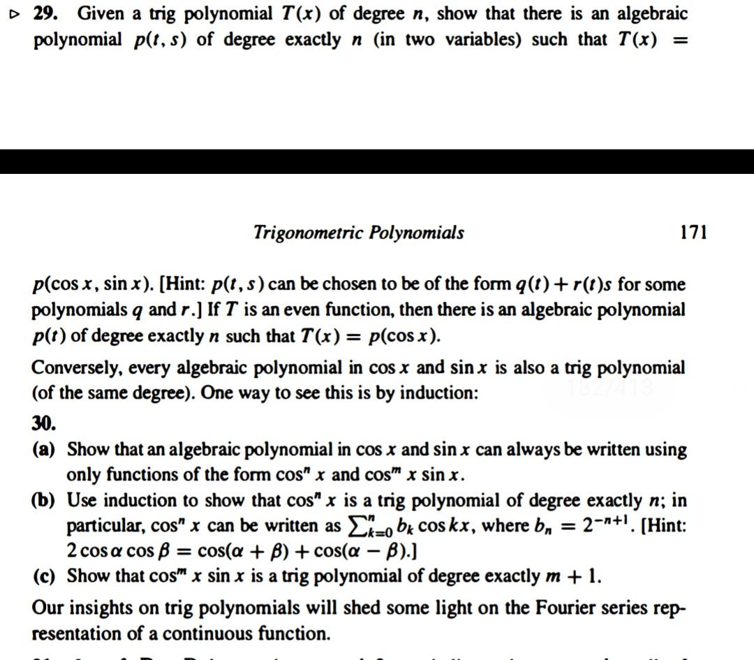 Solved 29. Given a trig polynomial T(x) of degree n, show | Chegg.com